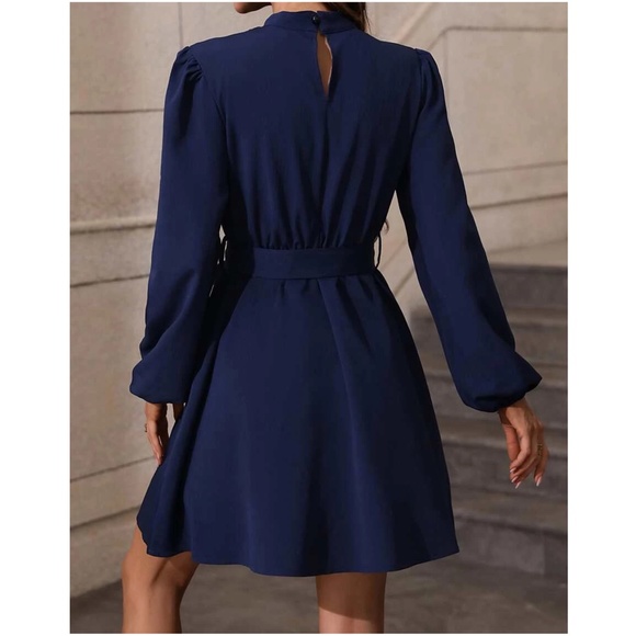 BellanBlue | Dresses | Navy Blue Lantern Sleeve Work Office Mini Dress ...